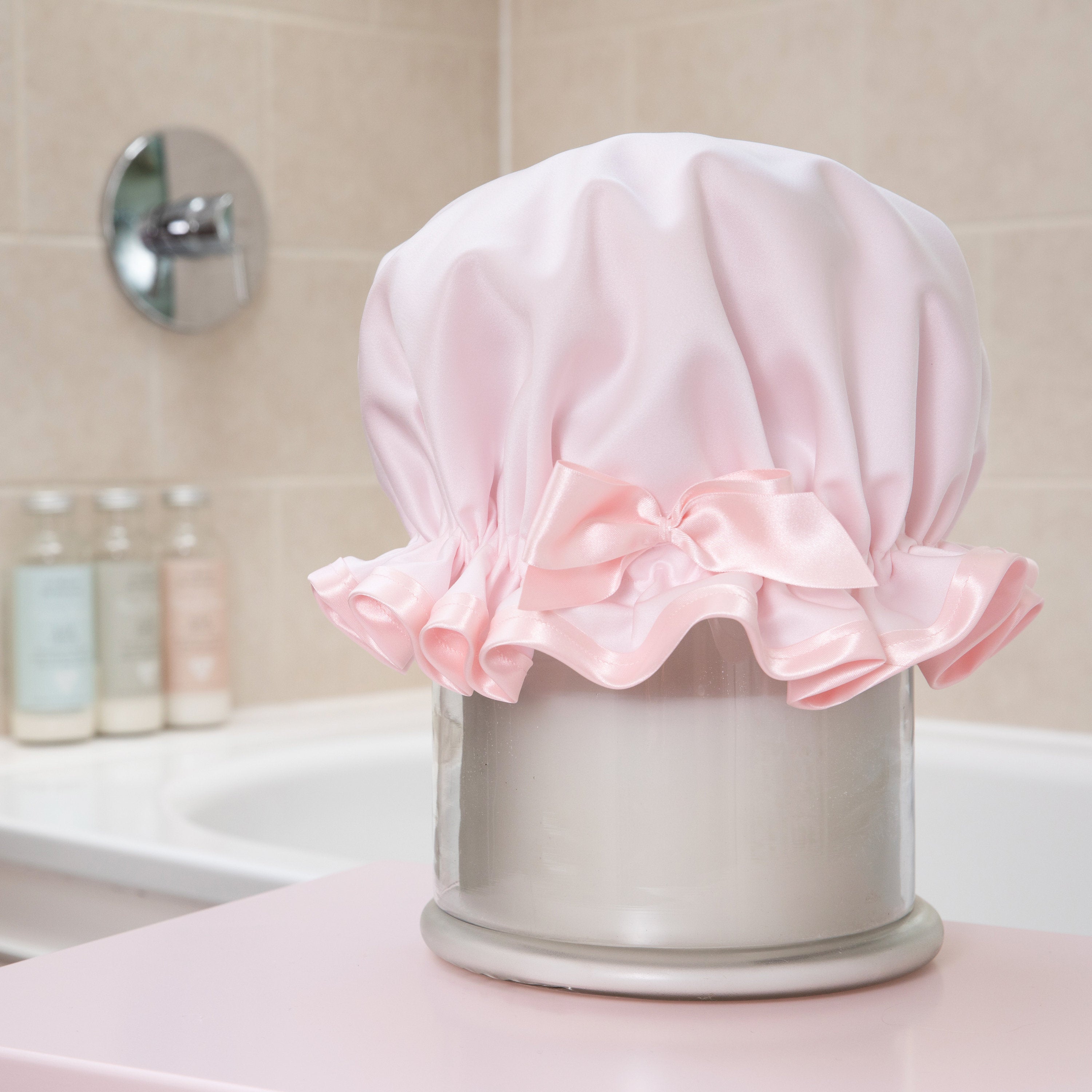 Buy Pink Satin Luxury Shower Cap | Shop Pink Luxury Shower Cap – SHOWER ...